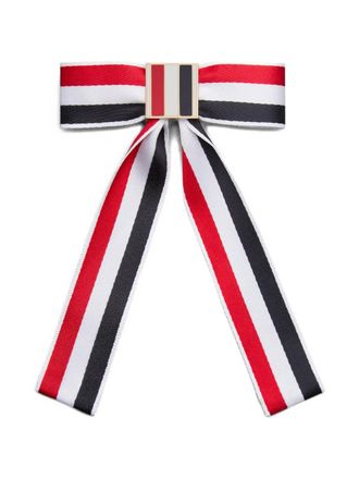 Thom Browne striped satin bow hair clip - Wei&szlig;