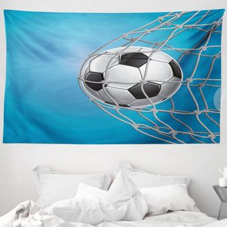Abakuhaus Fußball Wandteppich und Tagesdecke, Goal Ball im Netz aus Weiches Mikrofaser Stoff Waschbar ohne Verblassen Digitaldruck, 230 x 140 cm, Hellgrau Schwa
