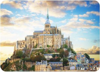 Fabulous Platzset, weich, Unterseite aus Kork, Platzdeckchen, Motiv: Mont Saint Michel, Frankreich, Kathedral, Dekoration, Insel, groß, 39,5 x 28,5 cm