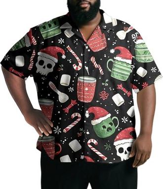 Generic Chemises de No&euml;l pour homme | Chemise de No&euml;l surdimensionn&eacute;e boutonn&eacute;e &agrave; motif t&ecirc;te de mort tropicale, Cr&acirc;ne de, 9XL