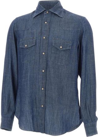 Eleventy Homme, Chemises, Bleu, Taille: 2XL Chemise &agrave; col pointu en lyocell et lin