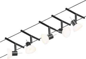 Paulmann 94450 CorDuo Seilsytem Set Sheela DC max. 5x10 Watt erweiterbar Schwarz matt Drahtseil Kunststoff GU5,3 Drahtseilsystem ohne Leuchtmittel