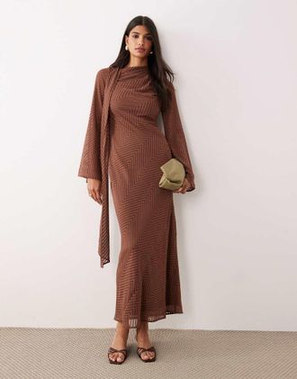 Asos Robe longue à rayures avec foulard - Marron-Noir