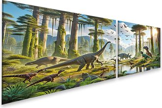 Islandburner Bild auf Leinwand Farbenpr&auml;chtige Dinosaurier in Einer &uuml;ppigen pr&auml;historischen Landschaft Bilder Wandbilder Poster