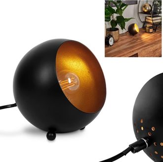 HOFSTEIN Tischleuchte Hajo, moderne Nachttischlampe aus Metal in Schwarz/Goldfarben, Tischlampe 1-flammig im Retro/Vintage-Design, 1 x E14, Ø 15 cm, Leucht m. 