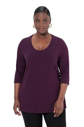 Ulla Popken T- Shirt &agrave; Manches 3/4, Noir, 56-58 Femme