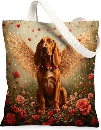 Generic Sac fourre-tout en toile motif chien Bloodhound pour faire du shopping, 33 x 38,1 cm, sac d&eacute;picerie r&eacute;utilisable pour la Saint-Valentin, sac d&eacute;picerie