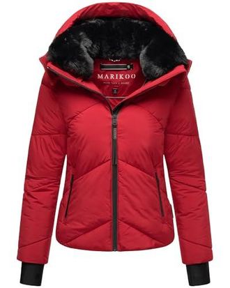 Marikoo Simaraa XVI XVI XS-XXL Veste dhiver chaude pour femme avec col en fourrure et capuche (amovible), rouge foncé, XL