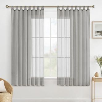 Miulee Rideaux Voilages Panneaux Voile De Fenêtre Transparents Décoration Chambre Salon Lisse Élégant Rideau Lot de 2 Couleur Pure 140x175cm Gris