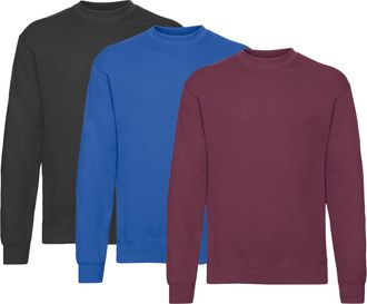 Fruit Of The Loom Herren Classic Set In Sweat, 3 Pack Sweatshirt, 1x Schwarz + 1x Burgund + 1x Royal + 1 HL Kauf Notizblock, XXL (3er Pack)