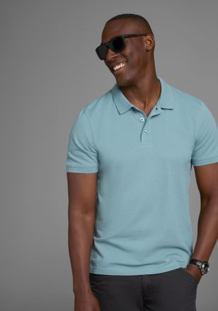Man's World Poloshirt MANS WORLD, Herren, Gr. 60/62 (XXL), blau (blaugrau), Piqu&eacute;, Obermaterial: 100% Baumwolle, unifarben, Basic, regular fit, Rundhals, Flachstr