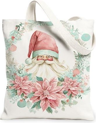 Generic Sacs fourre-tout en toile de No&euml;l, motif festif de P&egrave;re No&euml;l, sacs de courses r&eacute;utilisables, mignons, vintage floraux, l&eacute;gers et lavables pour salle d