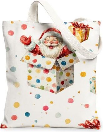 Generic Sacs fourre-tout ludiques en toile, motif P&egrave;re No&euml;l, sacs d&eacute;picerie r&eacute;utilisables, l&eacute;gers et lavables avec bandouli&egrave;re pour le shopping, les voyages, 