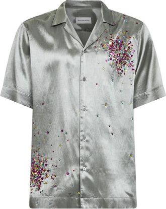 Dries Van Noten Homme, Chemises, Vert, Taille: S Sequin-Embellished Short Sleeve Shirt