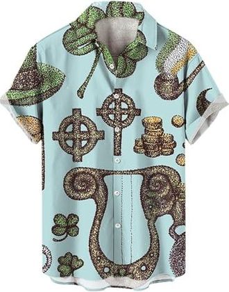 Generic Chemise hawa&iuml;enne &agrave; manches courtes pour homme avec tr&egrave;fle vert imprim&eacute; tr&egrave;fle irlandais porte-bonheur, costume de l&eacute;prechaun de plage, haut de f&ecirc;te f