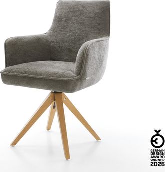 DELIFE Drehstuhl Heira-Flex mit Armlehnen Boucl&eacute; Soft Schlamm Holzgestell kantig Natur 180&deg; drehbar Taschenfederkern, Esszimmerst&uuml;hle