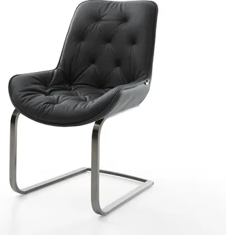 DELIFE Freischwinger Taimi-Flex Echt-Leder Schwarz Freischwinger flach Graphit, Esszimmerst&uuml;hle