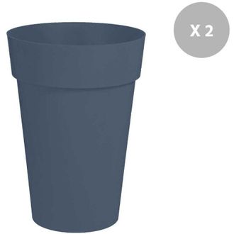 Eda Lot de 2 Pots de fleur rond Toscane &Oslash; 46 x H.65 cm - Bleu jean - Eda