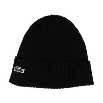 Lacoste Homme, Accessoires, Noir, Taille: ONE Size Bonnet en laine avec patch crocodile