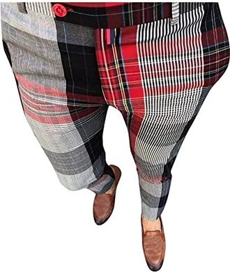 Generic Pantalon de costume pour homme - Coupe ajust&eacute;e - Pantalon chino respirant - Pantalon de loisirs tendance - Pantalon de jogging ample - Motif &agrave; carreau