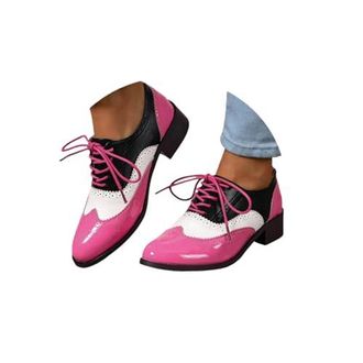 Generic Chaussures Oxford unisexes en cuir pour femme - Deux tons perfor&eacute;s - Antid&eacute;rapantes - Antid&eacute;rapantes - Talon bloc - Multicolore - R&eacute;tro - Bout rond - 