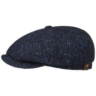 Stetson Hatteras Wool Colour Neps Flatcap Klassische Schirmmütze Fischgrätdesign Herren Herbst Winter Made in EU schwarz-blau 61 cm