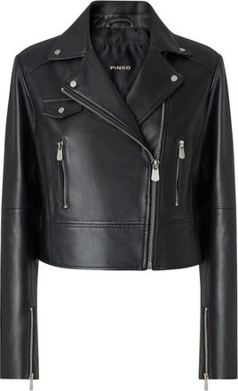 Pinko Pinko, Femme, Vestes, Noir, Taille: 40 FR Veste en cuir Nappa style motard