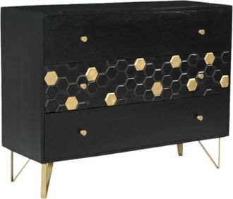Vente-Unique Vente-unique - Commode 3 tiroirs - Bois de manguier et métal - Noir et doré - belori