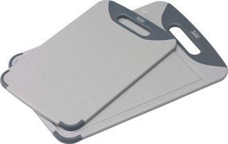 Silit Schneidebrett Kunststoff Set 2-teilig, Küchenbrett mit Saftrille, Aufhänge-/ Tragegriff, 2 Größen, klingenschonend