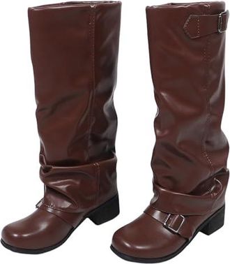 Beaupretty PACKOVE Bottes Hautes Western pour Femmes en PU Marron Clair Style Cowgirl R&eacute;tro -Mollet Largeur Large Semelle &Eacute;paisse Antid&eacute;rapante pour Danse Countr