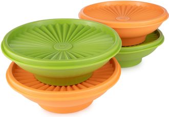 Tupperware Sonnenschüssel 2x 400 ml orange + 2x 400 ml grün Salatschüssel Servierschüssel Schale Schälchen (inkl. Schlüsselanhänger)