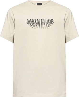 Moncler Homme, Tops, Beige, Taille: S Logo Cotton Jersey T-Shirt