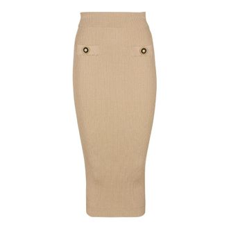 Balmain Jupe Midi C&ocirc;tel&eacute;e - Femme - Jupes - Beige - Taille: 46 FR