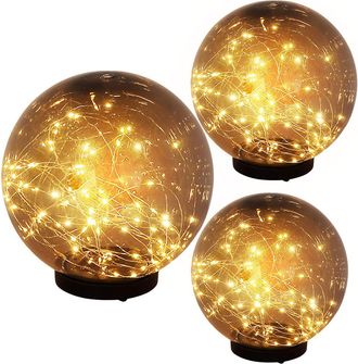 Globo Lighting Solarlampe Gartendeko Solarkugeln Au&szlig;en LED Gartenlampe Steckleuchte Erdspie&szlig;, Kunststoff rauch, D 15 cm, 20 cm, 25 cm, 3er Set