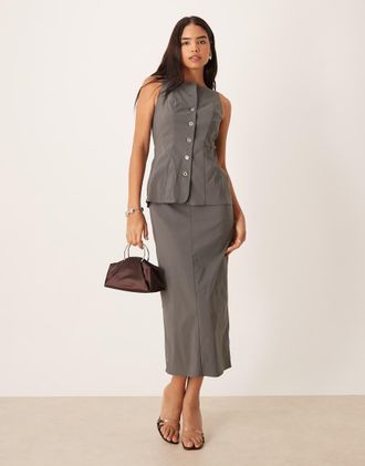 Asos Robe mi-longue boutonn&eacute;e &agrave; encolure bateau - Gris