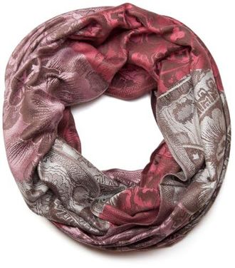 styleBREAKER Écharpe tube snood avec motif à fleurs, hibiscus et Paisley, matière douce et chaude, foulard, femmes 01018058, couleur:Corail-rose-gris clair