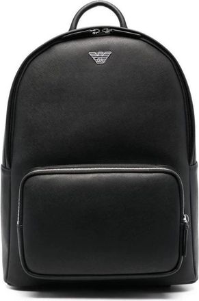 Emporio Armani Homme, Sacs, Noir, Taille: ONE Size Leather Logo Backpack