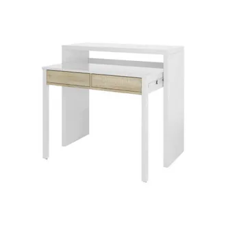 Usinestreet Usinestreet - Bureau console extensible avec deux tiroirs, couleur ch&ecirc;ne et blanc, Dimensions 98 x 87 x 36 cm (extensible jusqu&agrave; 66 cm)