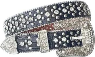 Generic Ceinture Western Strass Cristal clouté Cowboy Style Cuir Ceinture Ceinture pour Jeans, 20, 105 cm
