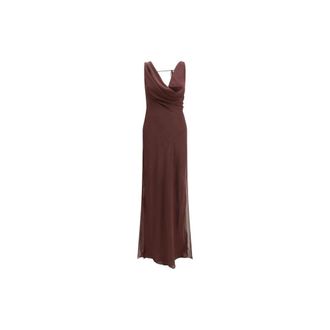Andamane Langes Seidenkleid mit Drapierung - - Dresses - Damen - Braun - S