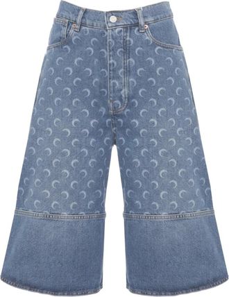 Marine Serre Femme, Shorts, Bleu, Taille: 40 FR Moon Denim Bermuda Shorts