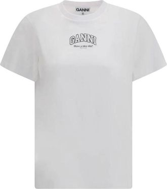 Ganni Femme, Tops, Blanc, Taille: 42 FR T-shirt classique en coton &agrave; col rond