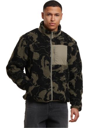 Urban Classics Herren &Uuml;bergangsjacke Pattern Teddy Trackjacket, Oversized Fleece-Jacke mit Brusttasche, kuschelige Teddyfell-Jacke, Gr&ouml;&szlig;en S - 5XL