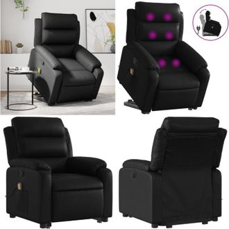 vidaXL Massagesessel mit Aufstehhilfe Schwarz Kunstleder - Massage Sessel - Elektrischer Liftstuhl - Relaxsessel - Fernsehsessel - Bequeme Lounge Sessel