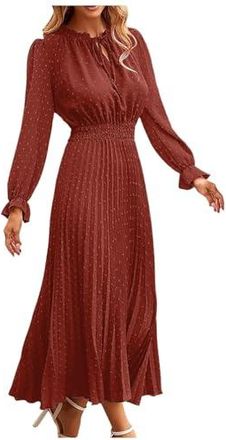 Generic Robe Longue Femme à Pois, Robe De Soiree Manche Longue-Robe Chic Et Elegant Col V Casual Robes Automne Et Hiver Coupe AjustéE Classique Pour Cocktail 