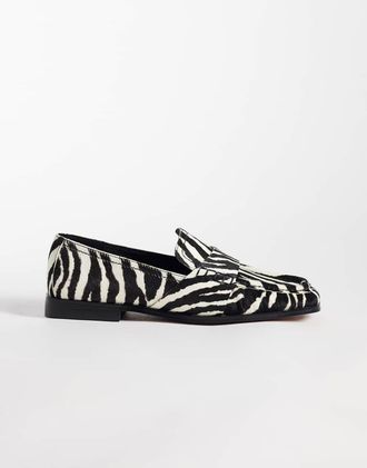 Asos Marvin mocassins &agrave; bout carr&eacute; en poil de z&egrave;bre sur cuir v&eacute;ritable-Multi