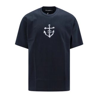 Dolce & Gabbana Marina Print Baumwoll T-Shirt - - Tops - Herren - Blau - S