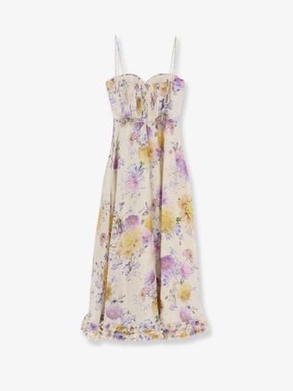 Zimmermann Womens Dress Luna Silk-Linen Midi Beige