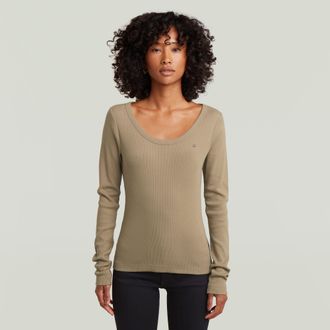 G-Star Slim Rib Open Neck T-Shirt - Beige - Damen