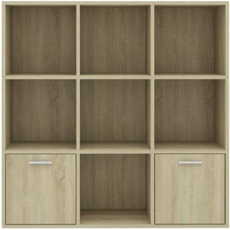 Les Tendances Bibliothèque étagère en bois Valika 98cm - 7 niches 2 portes-Chêne clair